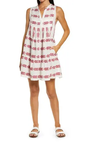 Elan Babydoll Cover-Up Mini Dress White Rose Arrow Print