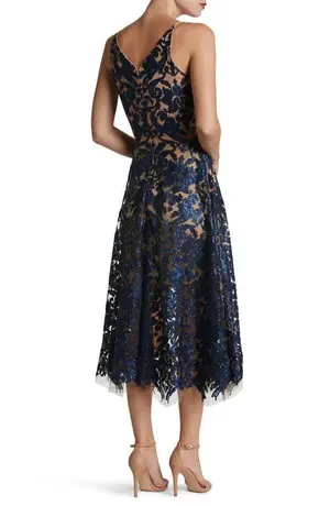 Dress The Population Blair Embellished Fit & Flare Cocktail Dress - Navy/nude