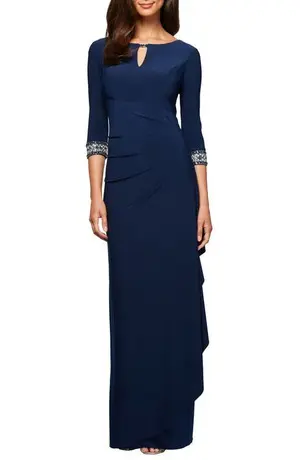Alex Evenings Jeweled Cuff Column Gown - Cobalt