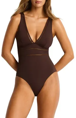 SEA LEVEL Spliced Plunge One-piece - Cocoa