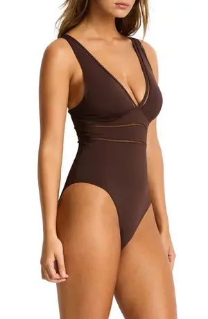 SEA LEVEL Spliced Plunge One-piece - Cocoa