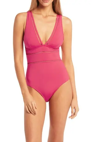 SEA LEVEL Sea Level Spliced Plunge One-Piece Hot Pink