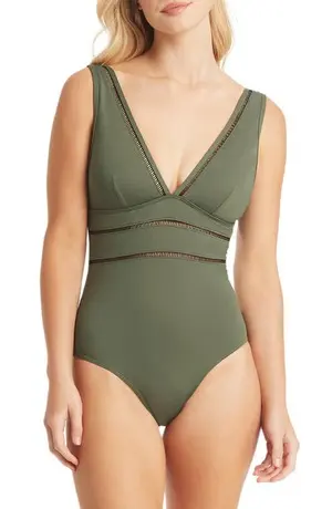 SEA LEVEL Sea Level Spliced Plunge One-Piece Khaki