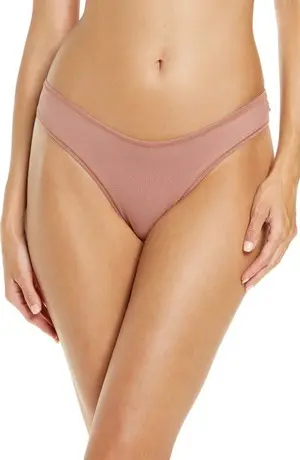 SKIMS Cotton Stretch Jersey Dipped Thong Rose Clay