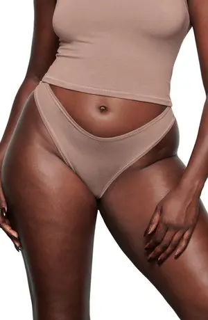 SKIMS Cotton Stretch Jersey Dipped Thong Umber