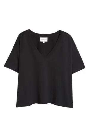 Loulou De Saison Boxy V-neck Cotton T-shirt - Black