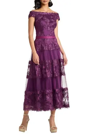 Tadashi Shoji Embroidered Off-the-shoulder Midi Dress - Begonia