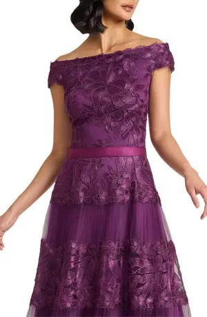 Tadashi Shoji Embroidered Off-the-shoulder Midi Dress - Begonia