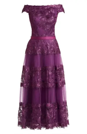 Tadashi Shoji Embroidered Off-the-shoulder Midi Dress - Begonia
