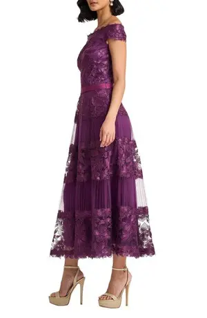 Tadashi Shoji Embroidered Off-the-shoulder Midi Dress - Begonia