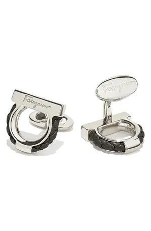 FERRAGAMO Salvatore Gancio Cuff Links Silver / Black