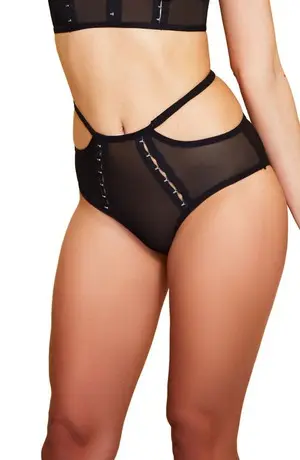 HAUTY Cutout Hook And Eye Mesh Panties - Black