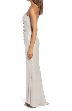 Eliza J One-shoulder Glitter Mermaid Gown