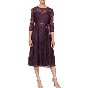 Alex Evenings Embroidered A-line Cocktail Dress