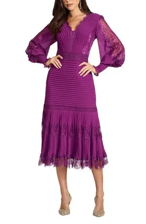 Tadashi Shoji Lace Pintuck Long-sleeve Cocktail Dress - Begonia
