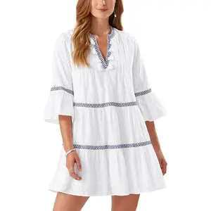 Tommy Bahama Embroidered Tiered Cotton Dress - White