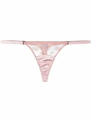 FLEUR OF ENGLAND Valentina Embroidered Tulle Thong - Pink