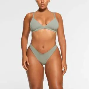 SKIMS Dipped Thong | Green | | Cotton Jersey - Mineral