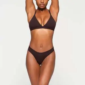 SKIMS Dipped Front Thong | Medium Neutral | 2xs | Fits Everybody Espresso