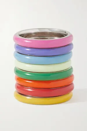 Fry Powers Sterling Silver And Enamel Rings Set Of Eight - Pink