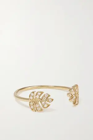 SYDNEY EVAN Tiny Monstera Leaf Diamond Ring - Gold