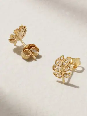 SYDNEY EVAN Tiny Monstera Leaf Diamond Earrings