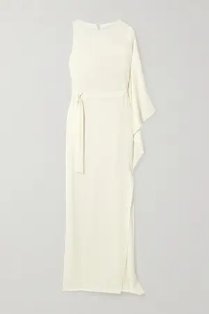 Halston One-shoulder Asymmetric Crepe Gown
