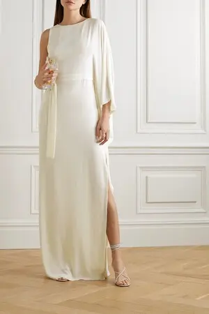Halston One-shoulder Asymmetric Crepe Gown