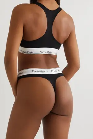 Calvin Klein Modern Cotton Stretch Cotton-blend Jersey Thong - Black