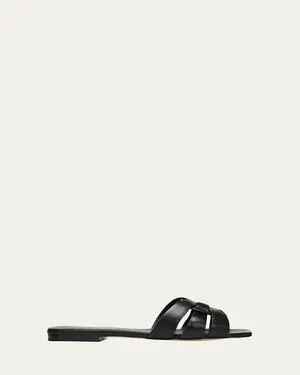 Saint Laurent Woven Leather Slide Sandal - Black