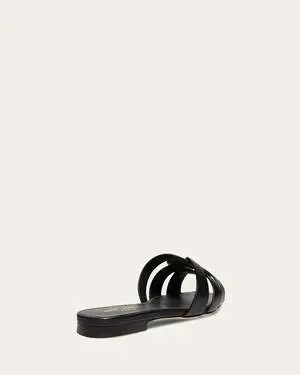 Saint Laurent Woven Leather Slide Sandal - Black