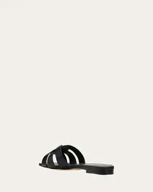Saint Laurent Woven Leather Slide Sandal - Black
