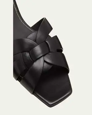 Saint Laurent Woven Leather Slide Sandal - Black