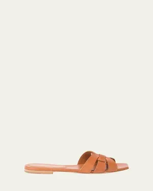 Saint Laurent Woven Leather Slide Sandal - Brown
