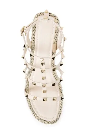 Valentino Garavani Rockstud Torchon Wedge Sandal - Light Ivory