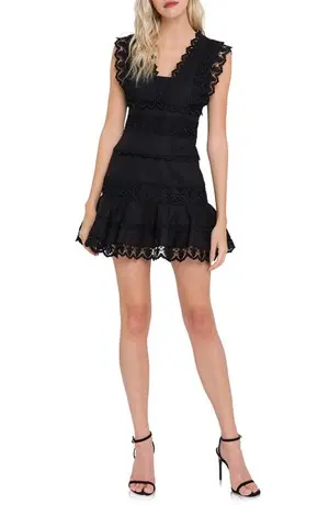 Endless Rose Plunge Neck Tiered Lace Dress - Black