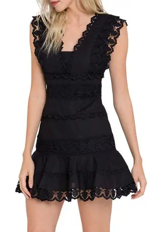Endless Rose Plunge Neck Tiered Lace Dress
