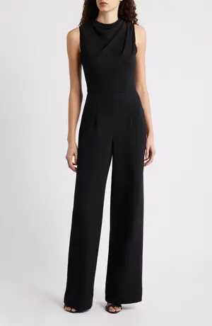 Black Halo Corrine Draped Bodice Wide Leg Jumpsuit - Black