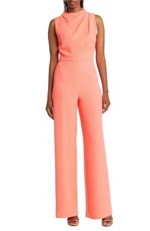 Black Halo Black Halo Corrine Draped Bodice Wide Leg Jumpsuit Candied Coral