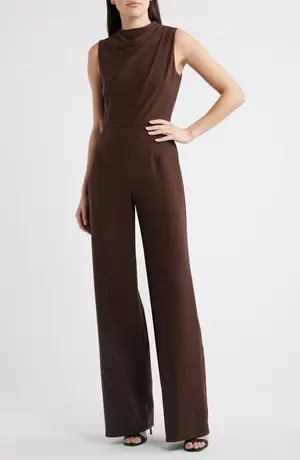 Black Halo Corrine Draped Bodice Wide Leg Jumpsuit - Espresso