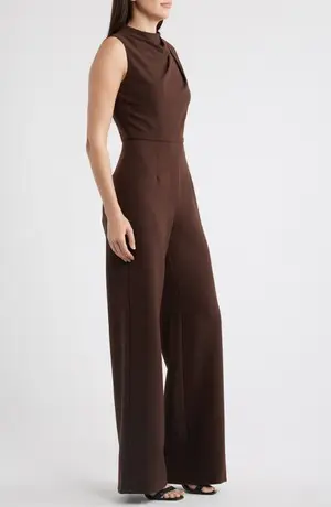 Black Halo Corrine Draped Bodice Wide Leg Jumpsuit - Espresso