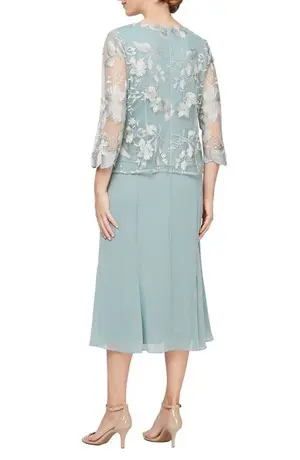 Alex Evenings Mock Jacket Midi Dress - Ice Sage