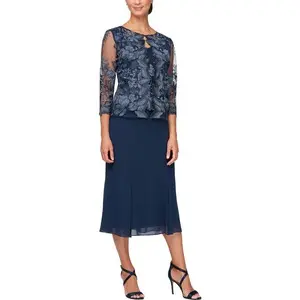 Alex Evenings Mock Jacket Midi Dress - Navy