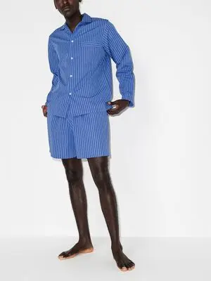 TEKLA Striped Poplin Pajama Shirt - Blue