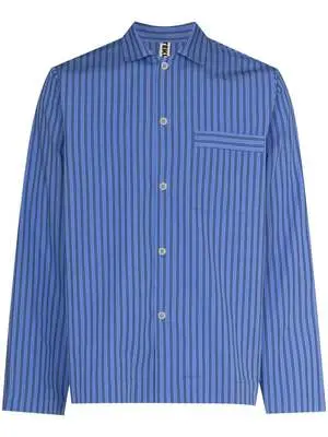 TEKLA Striped Poplin Pajama Shirt - Blue