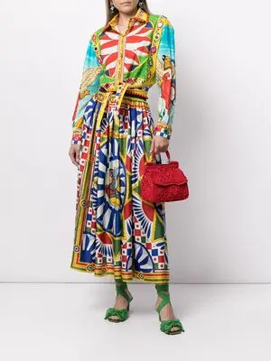 Dolce & Gabbana Carretto-print Twill Midi Skirt - Blue