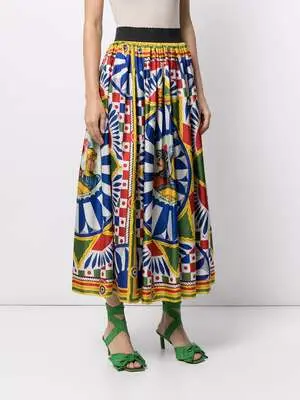 Dolce & Gabbana Carretto-print Twill Midi Skirt - Blue
