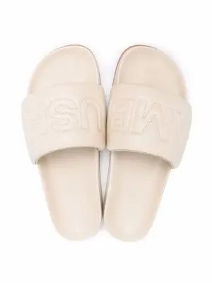 AMBUSH Logo-quilted Leather Slides - Neutrals