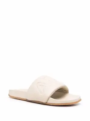 AMBUSH Logo-quilted Leather Slides - Neutrals