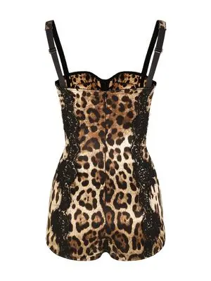 Dolce & Gabbana Leopard-print Silk Balconette Bodysuit - Brown